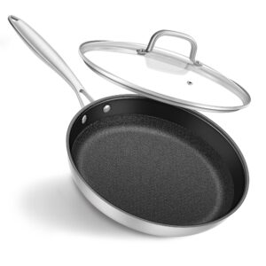 leetaltree 12 inch frying pan with lid, whole body tri-ply stainless steel skillet for gas electric induction ceramic stoves and oven