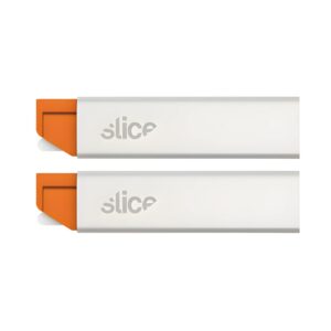 slice manual carton cutter | safe ceramic box cutter | lasts 11x longer than metal | single edge razor blade | mini box cutter | 2 pack