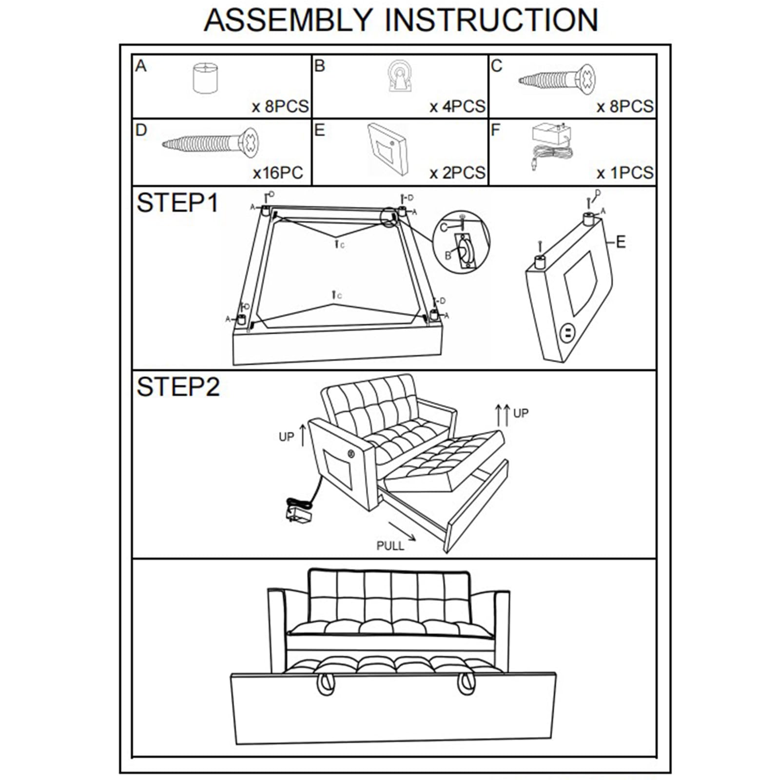 DS-HOMEPORT 3 in 1 Pull Out Convertible Sofa Bed with USB Ports - 55" Modern Velvet Sleeper Sofa with 3 Level Adjustable Backrest, Love Seat w/ 2 Pillows ＆ 2 Pockets for Bedroom (Full Size,Black)