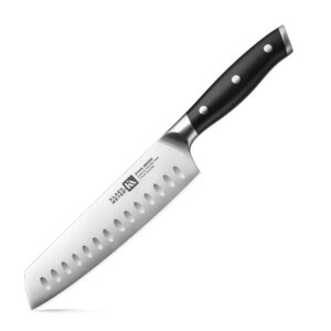 klaus meyer stahl high carbon exclusive german steel 7 inch santoku knife (black)