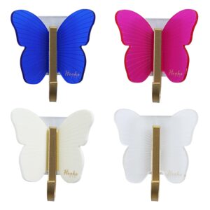 s.t.d adhesive hooks，waterproof rustproof 4 colors acrylic (frosted) for hanging clothes, towel, hat, bags, key, coat, miscellaneous, hook - creative butterfly may at any time change places（4pack）