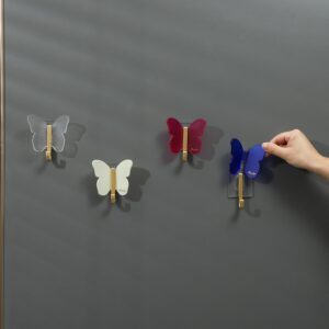 S.T.D Adhesive Hooks，Waterproof Rustproof 4 Colors Acrylic (Frosted) for Hanging Clothes, Towel, Hat, Bags, Key, Coat, Miscellaneous, Hook - Creative Butterfly May at Any Time Change Places（4Pack）