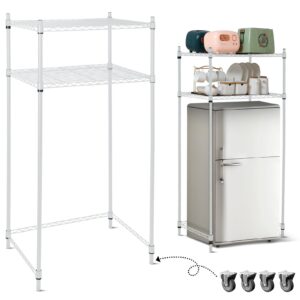 tandefio 2 tier mini fridge shelf with storage for dorm adjustable height storage shelf with wheels metal storage rack mini fridge and microwave stand for college rooms kitchen(white)