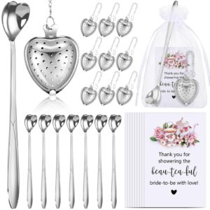 25 sets bridal shower favors for guests tea party favors heart tea infuser tea spoon tea steeper for loose tea with thank you cards organza bags for wedding bridal shower souvenir, no tea (silver)