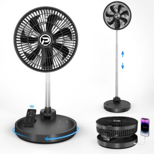 panergy 10” portable fan 20000mah battery operated rechargeable, auto-oscillating pedestal fan with remote,4 speeds, quiet, cordless foldable telescopic fan for travel, bedroom, home, office