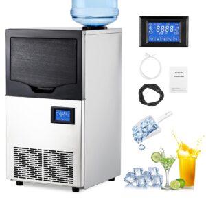 commercial ice maker machine, 140lbs/24h with 2 water inlet modes and 22lbs bin, stainless steel under counter/freestanding ice machine for home/shop/office/bar,110v