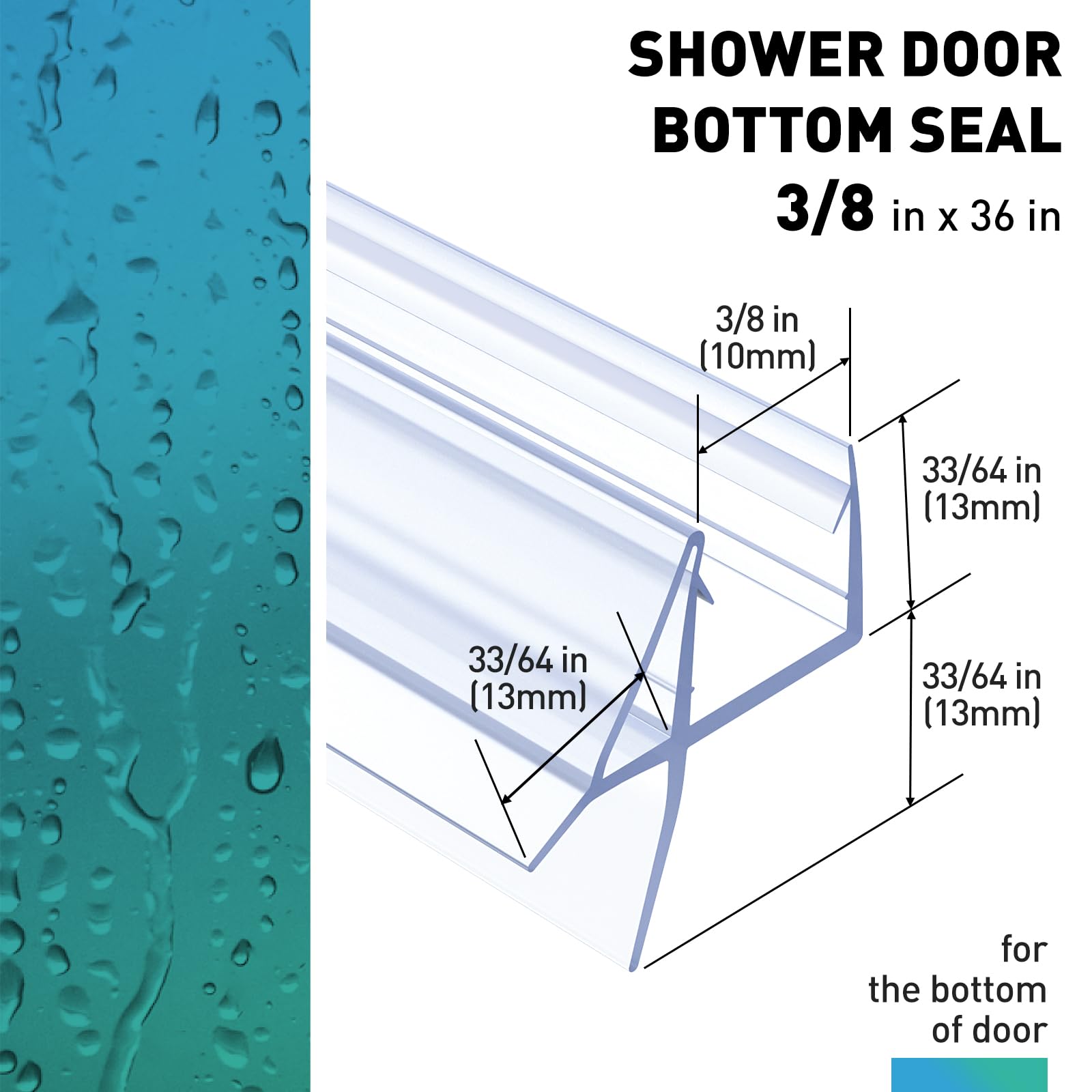 FCSOTSPS Shower Door Bottom Seal, 2 PCS 3/8" x 36" Shower Door Sweep for 3/8 Inch Glass, Frameless Glass Shower Door Seal Strip,Stop Shower Leaks and Create a Water Barrier (10MM)