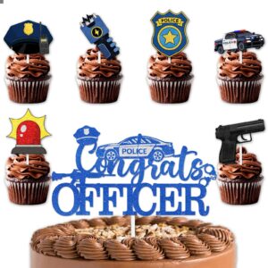 blue glitter 1pcs cake topper 12pcs cupcake topper pick for congrats officer policeman theme decor supplies boys girls 2024 college graduation party decorations