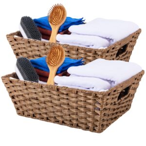 wicker basket, decorative woven storage basket, waterproof storage basket organizer, wicker storage basket, brown basket, 1 pack