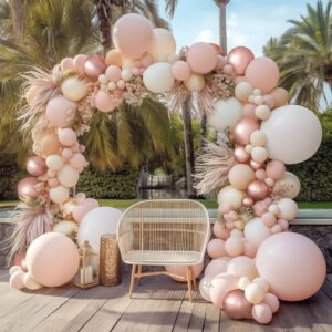 dusty pink white balloons arch kit, fog pink beige rose gold metallic balloon arch kit boho nude cream balloons for baby shower boho party girl birthday princess wedding decorations