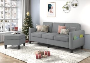 woyomeub sectional couches for living room: l shaped couch with storage ottoman - gray sofa 3 seater furniture set modern linen fabric futon sleeper sofas for apartment studio small space