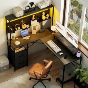 yoobure l shaped desk with pegboard, reversible gaming desk with led lights & power outlets, computer desk with drawers & storage shelves, office desk with monitor stand corner desk home office desks