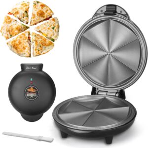 baker's friend electric quesadilla maker with extra stuffing design, 9.5 inch with easy slice 6 wedge, non stick surface, non-slip feet, grilled cheese maker machine, graphite black