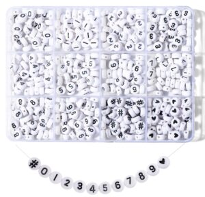 hudinsun 500pcs 0-9 acrylic number beads in 12 grid box round beads for bracelets neckless friendship jewelry diy making (4x7mm box, white)