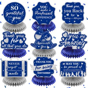 9pcs we appreciate you decorations navy blue silver thank you table honeycomb centerpieces appreciate table topper decor for teacher doctor nurse employee staff graduation appreciation party supplies