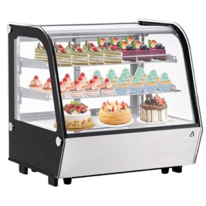 acekool 4.2 cu.ft commercial countertop refrigerator - display case w/led lighting, auto defrost, air-cooling, rear sliding door for cafe restaurant, countertop/floor refrigerator