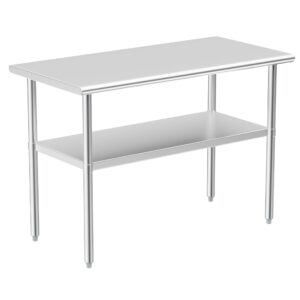 atronor stainless steel table for prep & work 48 x 24 inches, nsf metal commercial heavy duty table with adjustable under shelf and foot for restaurant, home and hotel (24x48in)