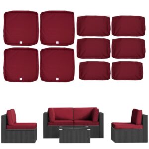 clawscover 10 pack outdoor seat and back cushions replacement covers fit for 5 pieces 4-seater wicker rattan furniture patio conversation set sectional couch chair,burgundy-include cover only