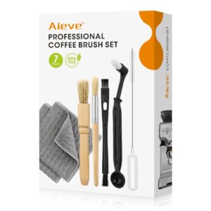 aieve coffee cleaning brush set, 7 pcs espresso coffee brush kit includes cleaning towel, wooden coffee grinder brush, nylon brush for coffee pot, pasta maker