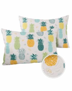 alageo outdoor waterproof pillow covers for patio furniture pineapple decorative throw pillow cover summer tropical fruit pillowcases set of 2 cushion case for sofa couch chair home decor 20x12 inch