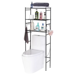 kimzda 3-tier over the toilet storage rack bathroom space saver metal towel organizer, with 4-hooks and adjustable feet, black