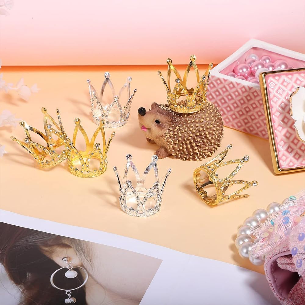 Fulanfudi 16pcs Mini Crown Cake Topper Crown Tiara Cake Topper Baby Princess Tiara Crown Rhinestone Crown Cake Decorations for Baby Shower Princess Themed Birthday Wedding Party(Gold)