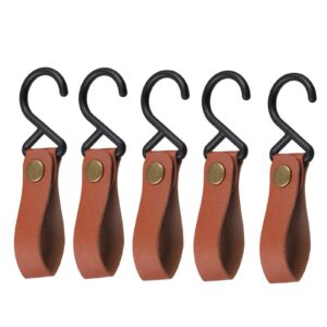 gudekikl 5pcs leather straps with s hooks, multifunctional s shelf hooks, outdoor camping strollers hooks hangers, portable utility hooks for hanging