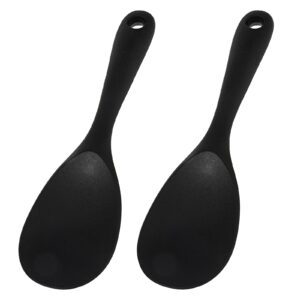 2pcs rice spoon paddle silicone black rice spoon rice cooker spoon non stick heat resistant kitchen works for rice mashed potato salads