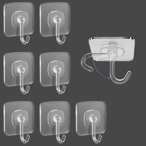 tocten adhesive hook, 8 pack hold 30lb(max) heavy duty sticky hooks, damage free self-adhesive traceless clear wall hooks, waterproof and rustproof shower towel hook for bathroom kitchen office