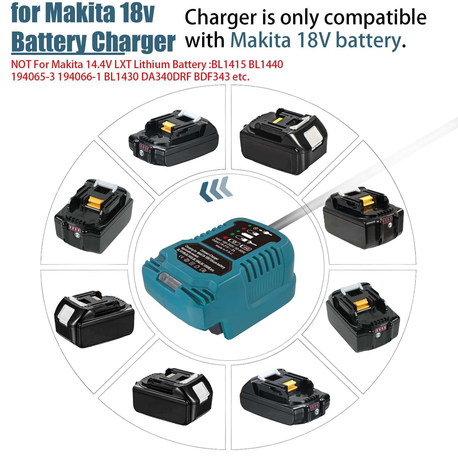 Fast Charger for Makita 18v Battery Charger Compatible with Makita 18V Battery BL1850 BL1840B BL1820 BL1815 BL1860 BL1830