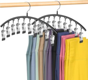 legging organizer for closet,pants hangers, metal yoga pants hangers 2 pack w/10 clips, space saving hanging closet organizer w/closet organizers and storage for pants skirts scarf legging