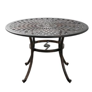 patio-in 48" patio table outdoor dining table round patio bistro table cast aluminum bistro table with umbrella hole,patio dining table outdoor furniture garden table for 4-6 people,bronze