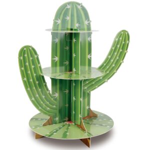 karaqy 3 tier cactus cupcake stand, green cactus shape cupcake holder for mexican fiesta party supplies, taco party decorations, cinco de mayo party favors