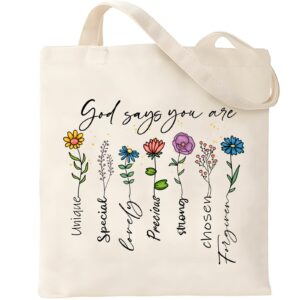 haukea god says you are bible canvas tote aesthetic floral christian tote bags inspirational gifts for women faith based gifts religious gifts church bags