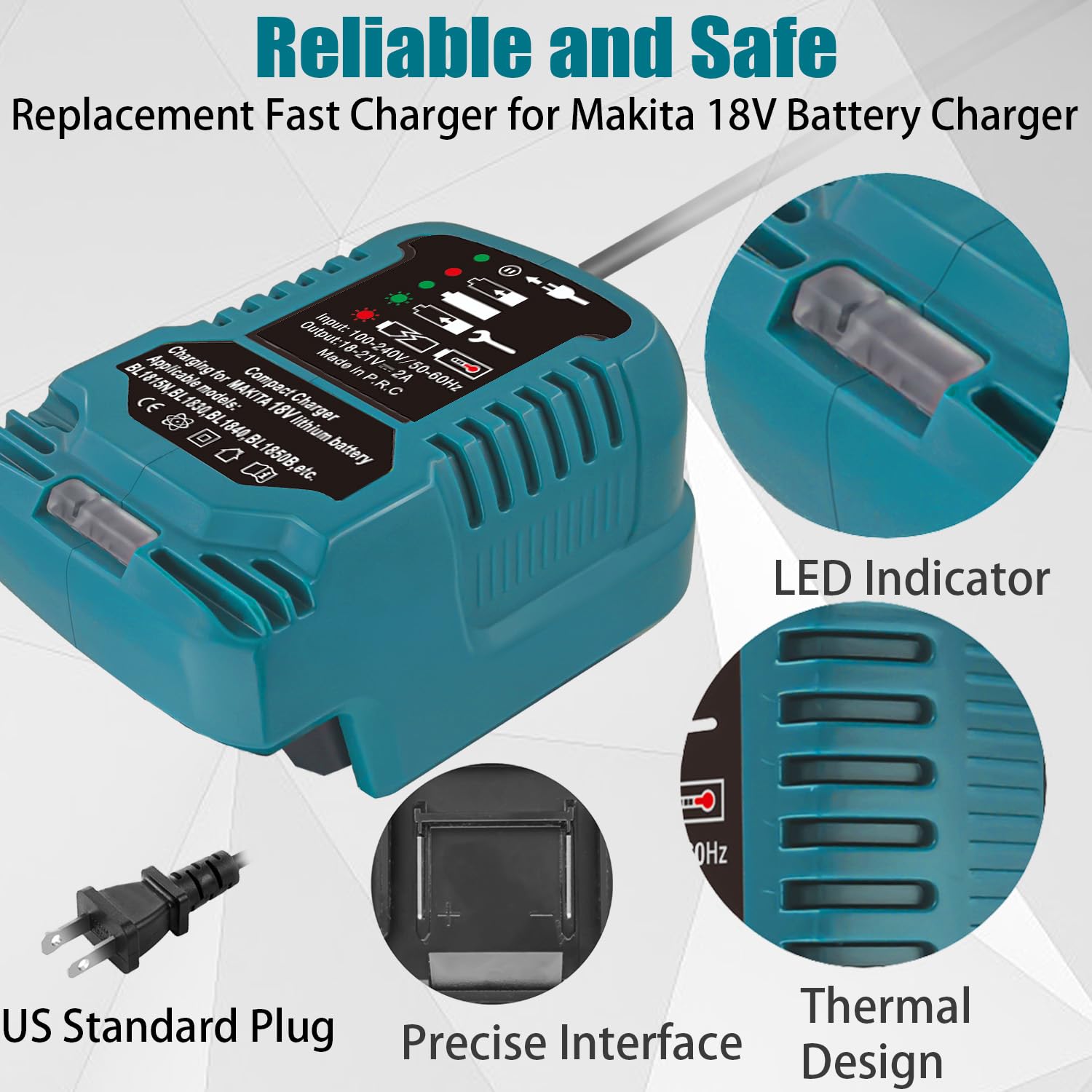 Fast Charger for Makita 18v Battery Charger Compatible with Makita 18V Battery BL1850 BL1840B BL1820 BL1815 BL1860 BL1830