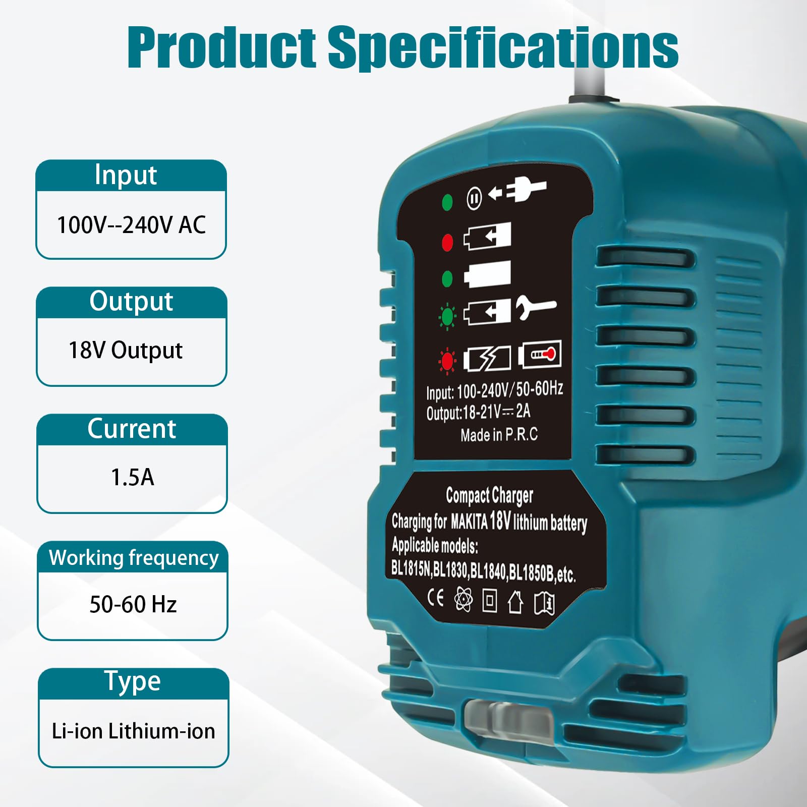 Fast Charger for Makita 18v Battery Charger Compatible with Makita 18V Battery BL1850 BL1840B BL1820 BL1815 BL1860 BL1830