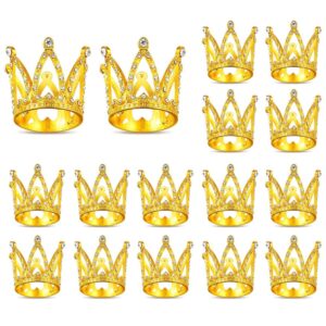 fulanfudi 16pcs mini crown cake topper crown tiara cake topper baby princess tiara crown rhinestone crown cake decorations for baby shower princess themed birthday wedding party(gold)