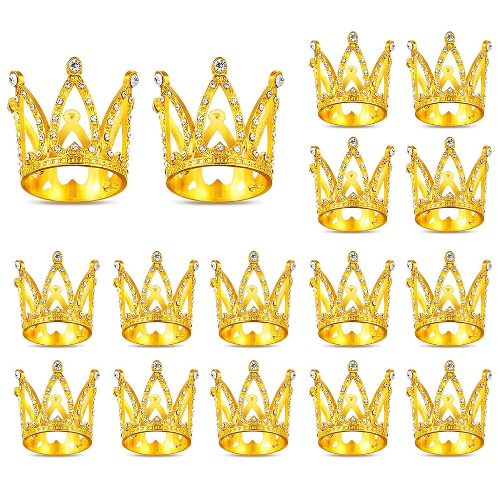 Fulanfudi 16pcs Mini Crown Cake Topper Crown Tiara Cake Topper Baby Princess Tiara Crown Rhinestone Crown Cake Decorations for Baby Shower Princess Themed Birthday Wedding Party(Gold)