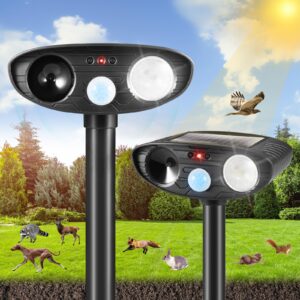 2pcs ultrasonic animal repellent outdoor solar animal repeller with motion sensor&led strobe light cat deterrent to scare cat deer squirrel dog bird raccoon rabbit skunk repellent for yard