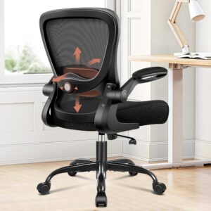 kerdom office chair, ergonomic desk chair with adjustable lumbar support, rolling swivel executive computer chair with flip-up armrest, breathable mesh gaming chair home office, black office chair