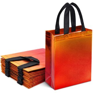 starrky 15pcs gift bags with handles, orange red reusable gift bags gradient non-woven bags with glossy finish 8x4x10 inch for kids birthday wedding party favors