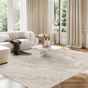 hombys 10x14ft modern marble area rug for living room bedroom, large abstract floor carpet for indoor office dining room, home deco non-shedding, camel, machine washable