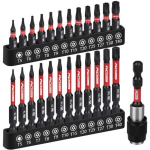 25-piece torx bit set, 1''&2.5'' security tamper proof torx impact screwdriver bits, t5-t40 cnc machined magnetic tips, s2 steel star bit, high torque strength precision tools with storage box