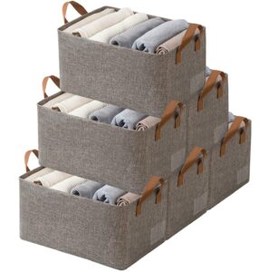 murri&murrdi fabric storage bins with metal frame, fabric decorative storage baskets for organizing, linen storage baskets for closet shelf, foldable storage baskets for clothes toys, 23l (6 gray)