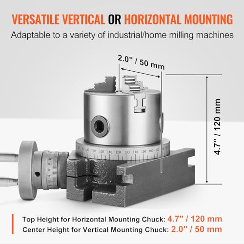 VEVOR Rotary Table for Milling Machines, 4''/ 100 mm, Horizontal Vertical Model Precision Milling Rotary Table, with 3.1''/80 mm 3-Jaw Chuck M10 T-Bolts Nuts, for Milling Engineering Indexing Tools