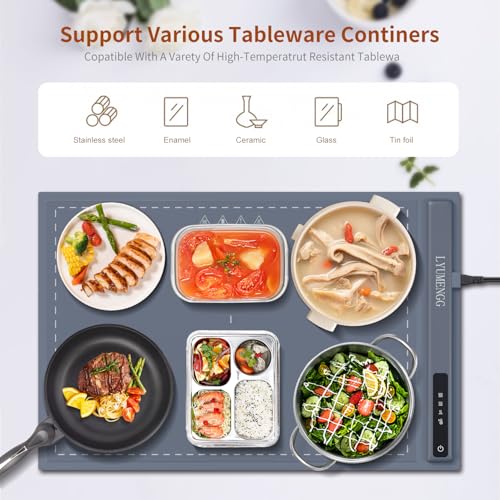 Warming Mat for Food,3 Tempmaster Adjustable Warming Tray Setting Foldable Electric Warming Tray,250W Full-Surface Heat in 10s Food Warming Mat,1.8m Power Plug Warming Tray for Buffets Party (Grey)