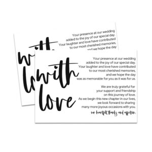 paper clever party elegant black & white wedding thank you cards for guests (25 pack) - reception table favors or bridal centerpieces, love & gratitude, 4x6 set