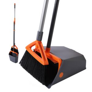 cleanhome commercial broom and dustpan set with long handle, outdoor heavy duty broom and dustpan for rubbish leaves dog pooper scooper, widely used in courtyards, garden, gym,hotels, restaurants,grey