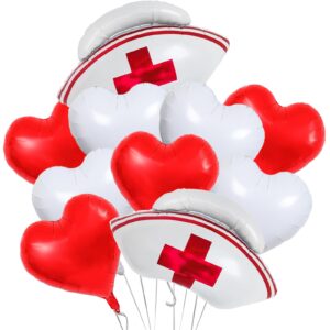 10pcs nurse balloons nurse party decorations supplies nurse cap balloons red and white heart balloons for nurse graduation rn themed nursing school party supplies