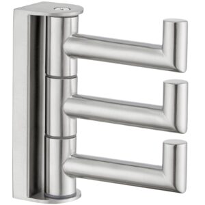 aplusee brushed nickel swivel towel hook, 304 stainless steel foldable clothes hook with three rotating arm, flexible bathroom kitchen storage hanger, wall mounted